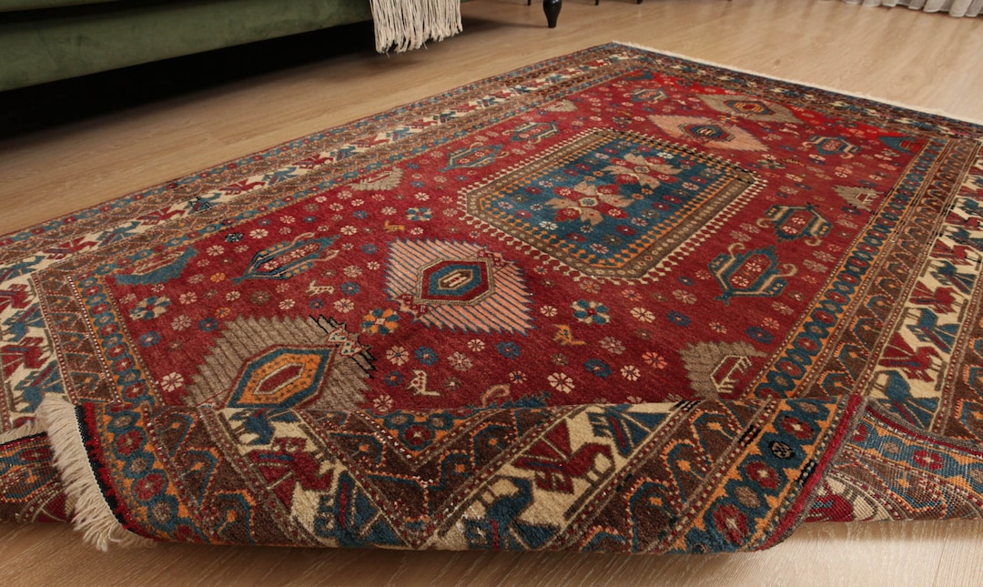 4x6 Red Antique Rug, Wool Bedroom Rug, 70's Vintage Rug, 4'4 X 6'5 ...