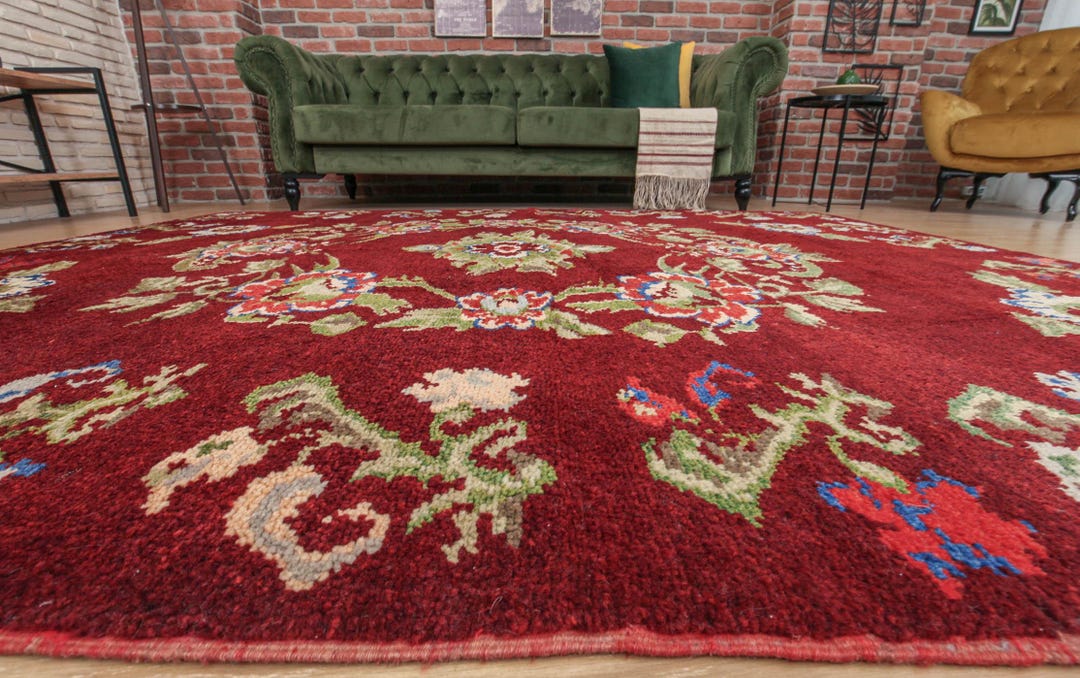 7x9 Vintage Dark Red Full Pile Rug , Woven Rug, Wool Rug, 7'1" X 9 ...