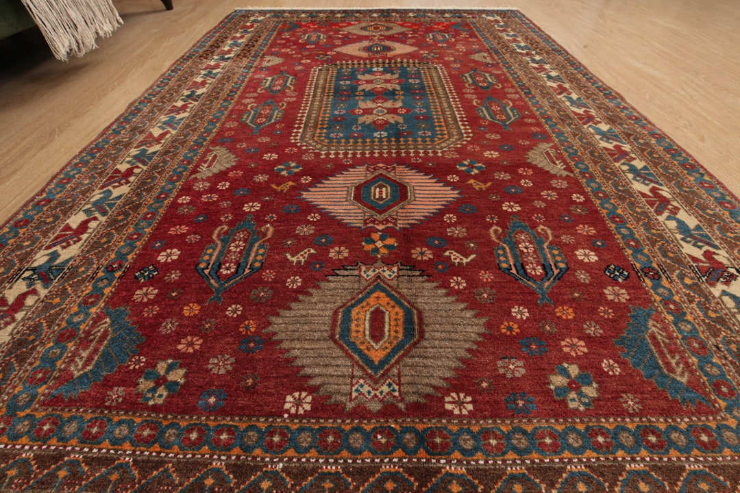 4x6 Red Antique Rug, Wool Bedroom Rug, 70's Vintage Rug, 4'4 X 6'5 ...