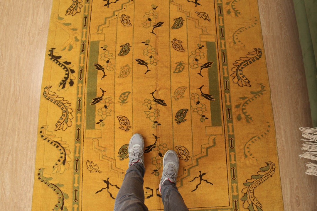 6x8 Home Decor Rug, Yellow Green Rug, Area Rug , Wool Antique Rug , 6'1 ...