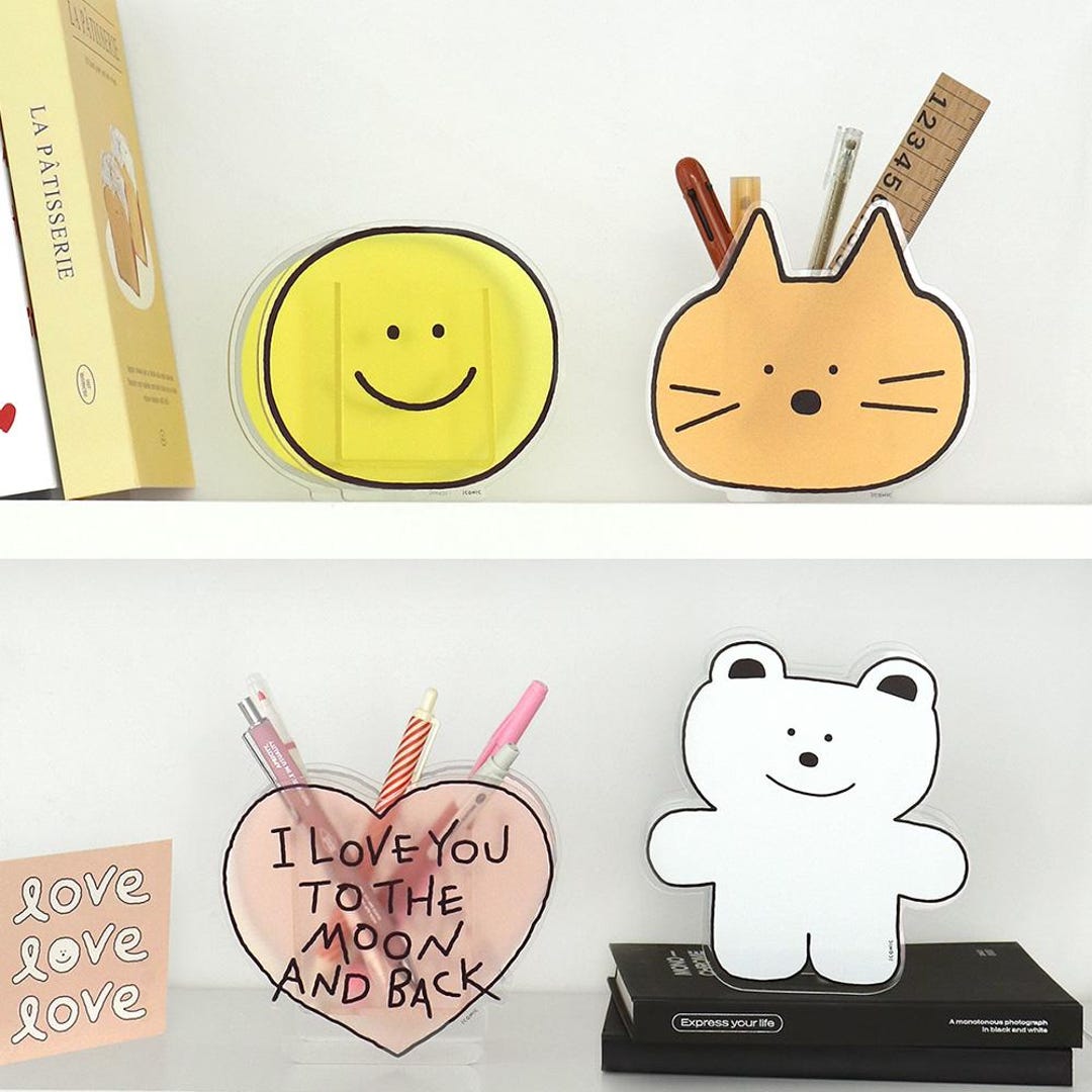 Doodle Acrylic Cute Pen Holder Transparent Desk Organizer, Lightweight ...