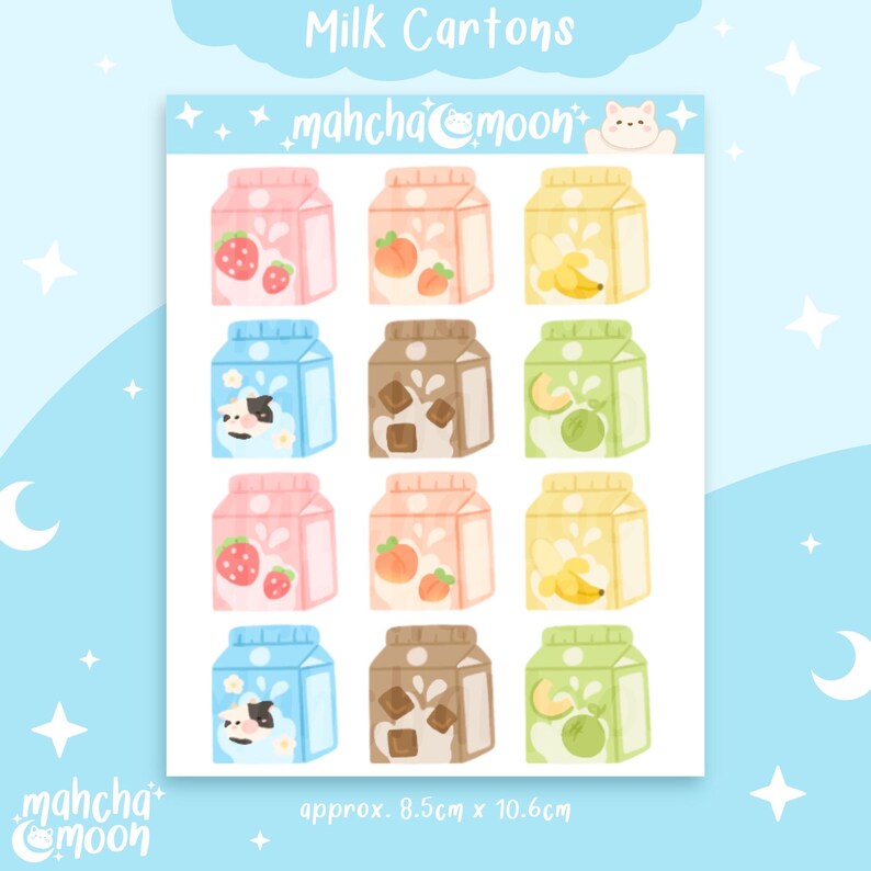 Fruit Milk Cartons Sticker Sheet | Cute Sticker Sheets | Aesthetic ...