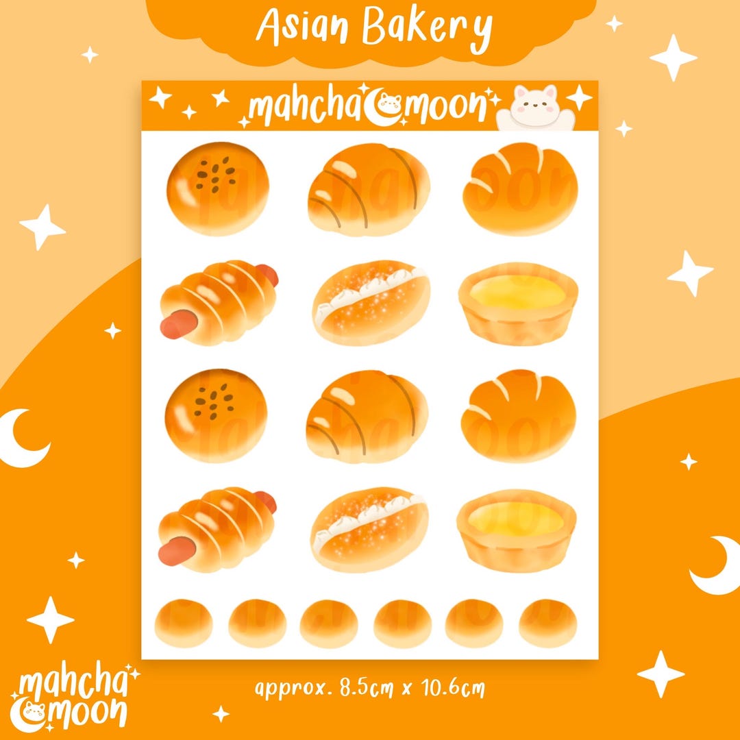 Asian Bakery Sticker Sheet | Cute Sticker Sheets | Aesthetic Stickers ...