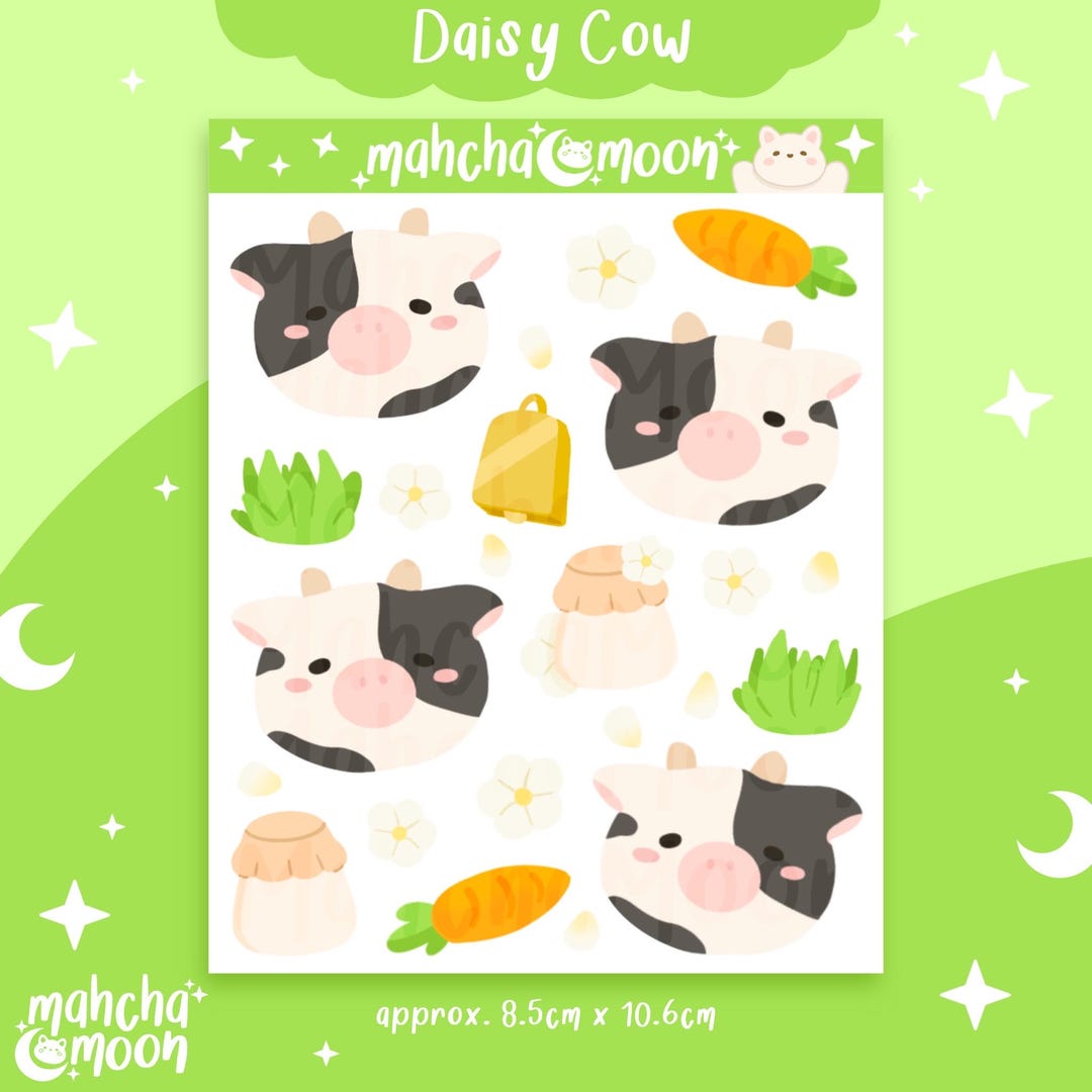 Daisy Cow Sticker Sheet | Cute Sticker Sheets | Aesthetic Stickers for ...