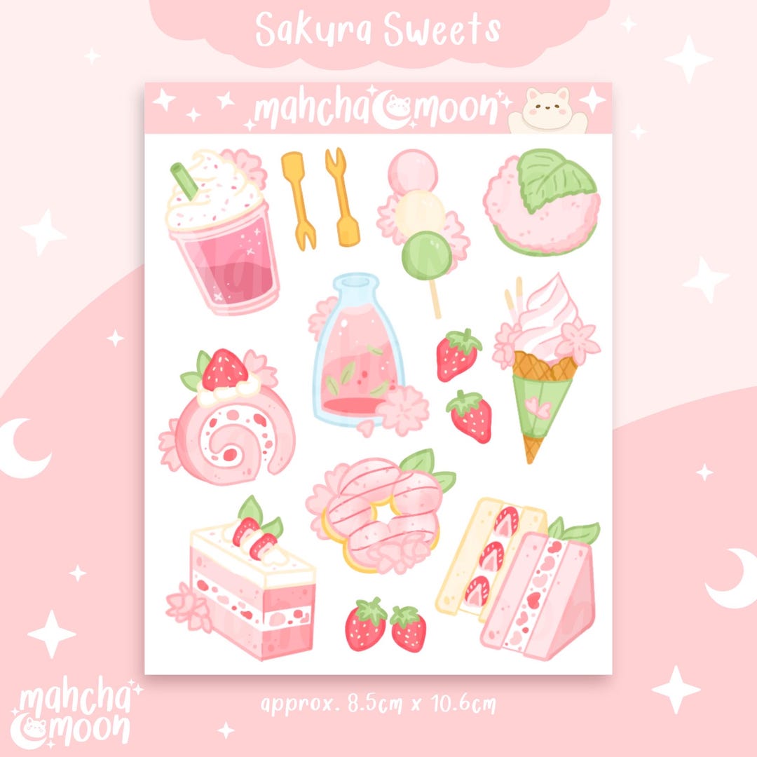 Sakura Snacks Sticker Sheet | Cute Sticker Sheets | Aesthetic Stickers ...