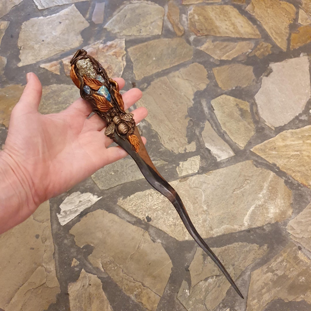 Bee Happy Crystal Athame Ritual Knife Aura Quartz Pyrite Wicca Pagan ...