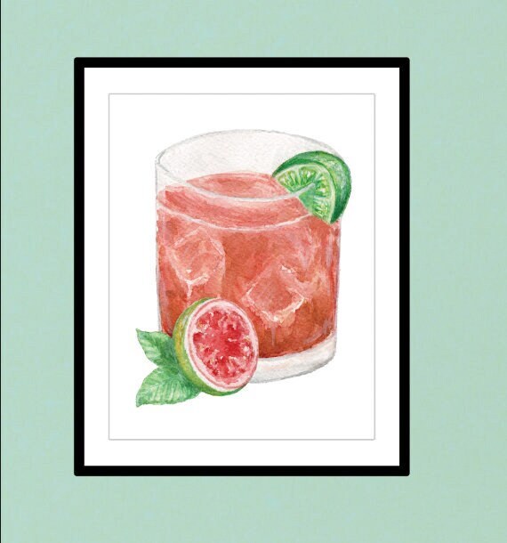 Guava Rum Cocktail Card or Print Watercolor Painting St. - Etsy