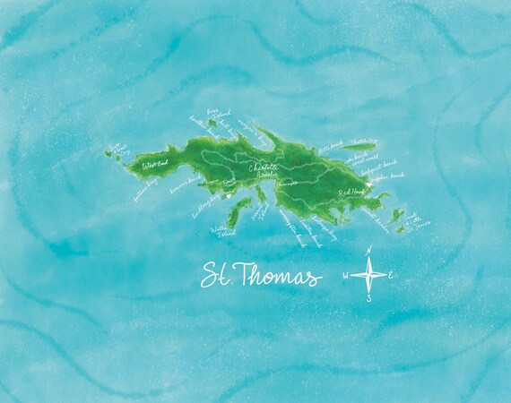 St. Thomas Map USVI Watercolor Personalize Guest Book | Etsy