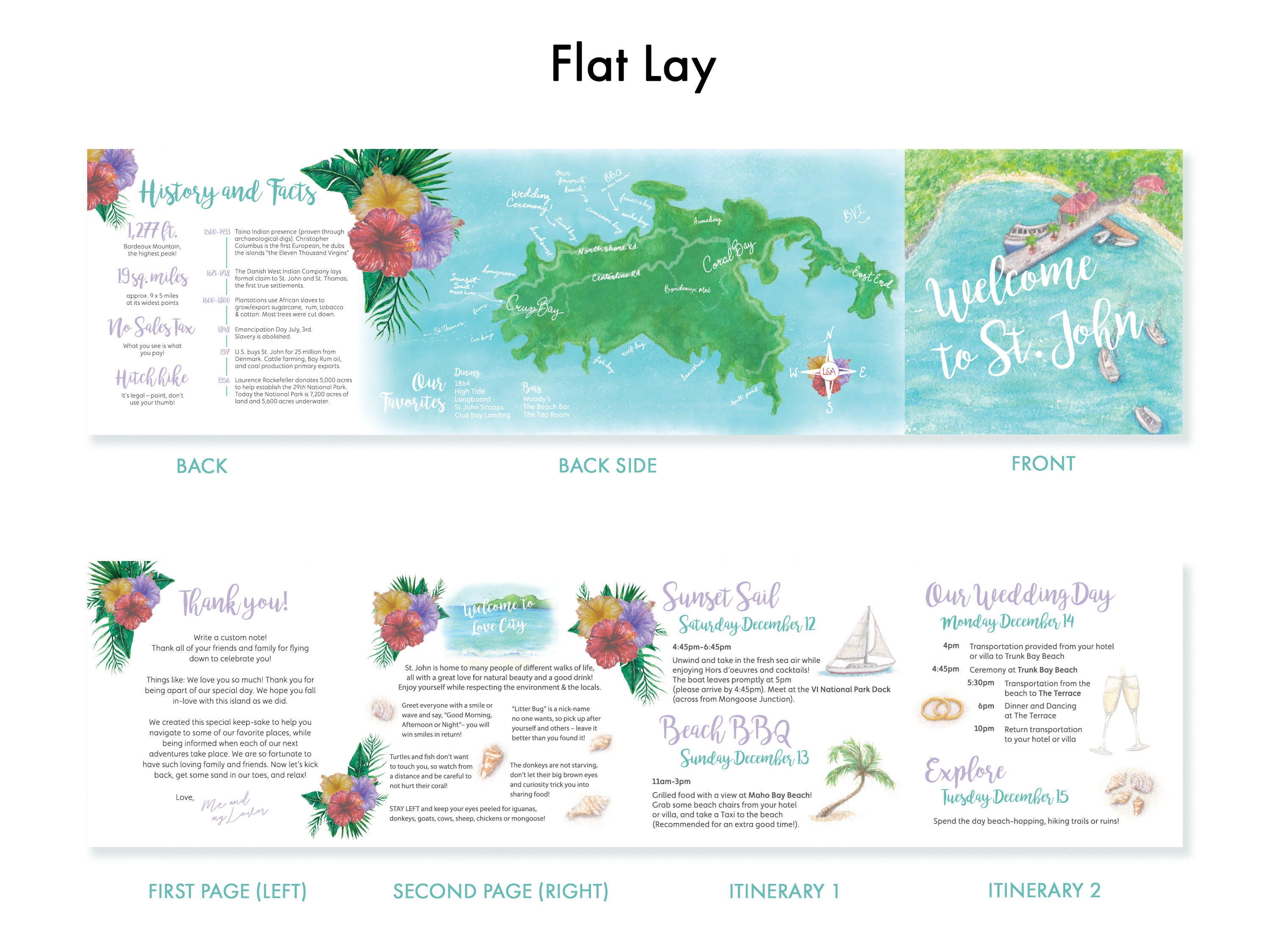 St. Thomas USVI Welcome Booklet - Watercolor Map - Itinerary - Thank ...