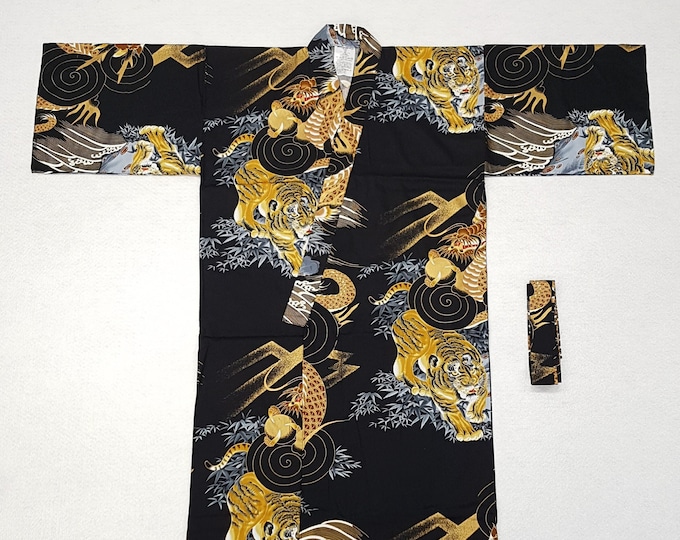 Japanese Yukata Short 100% Shortened Cotton With Black & Gold Dragon ...