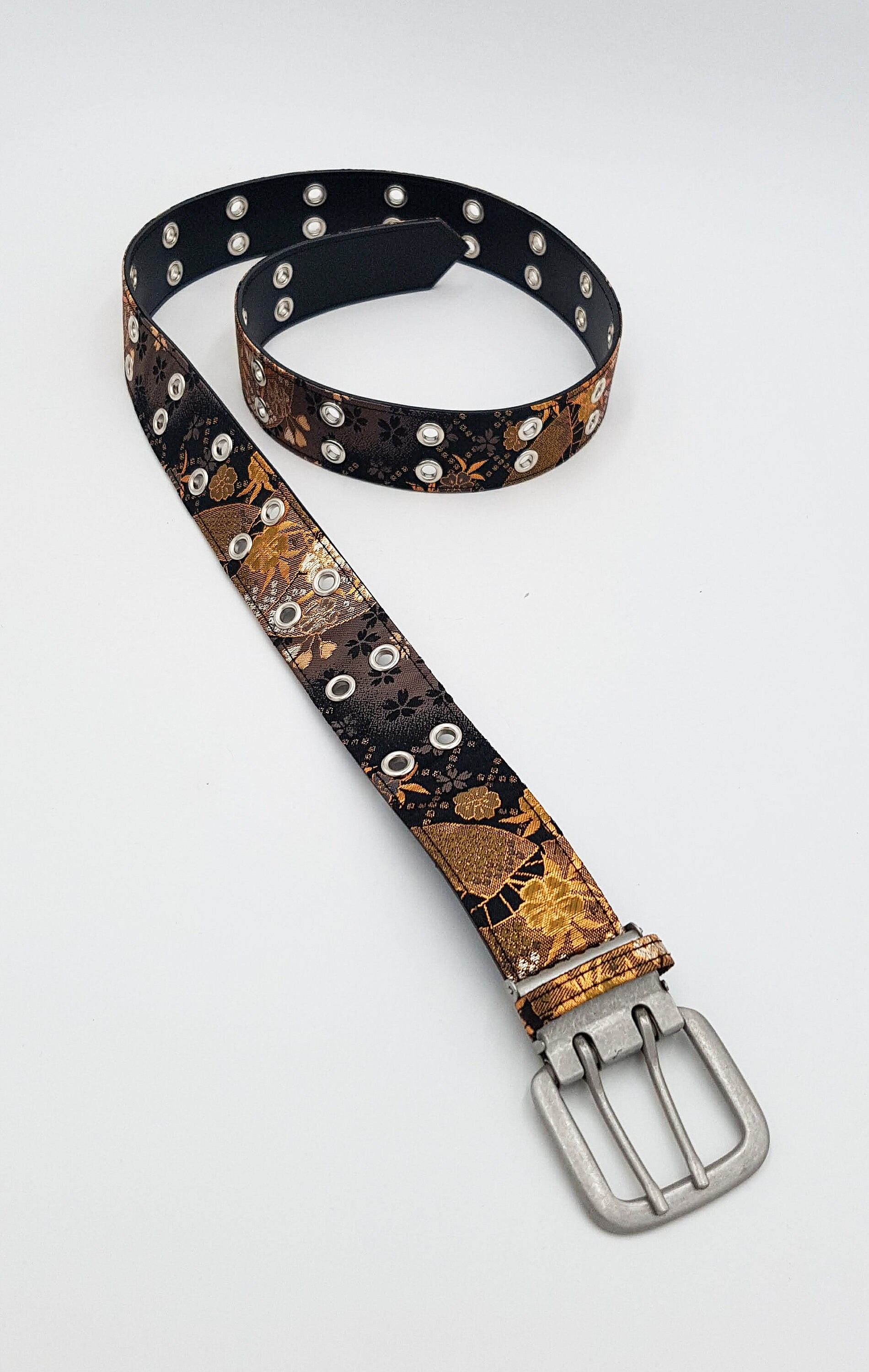 Japanese Belt Black & Gold Embroidered Fabric Kinran From | Etsy