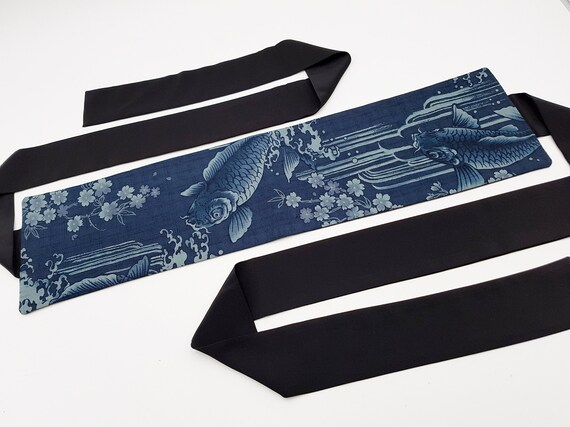 Japanese belt in reversible cotton patterns Koi Blue | Etsy