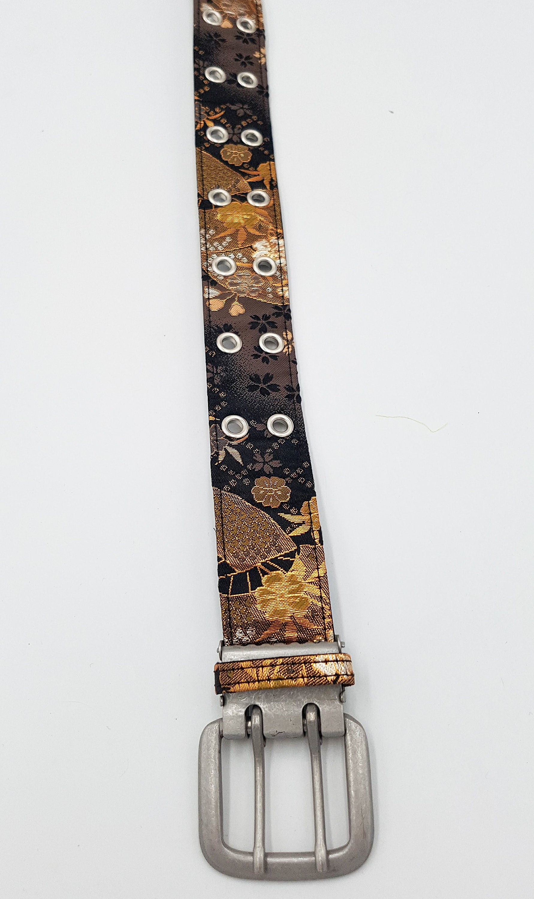 Japanese Belt Black & Gold Embroidered Fabric Kinran From - Etsy