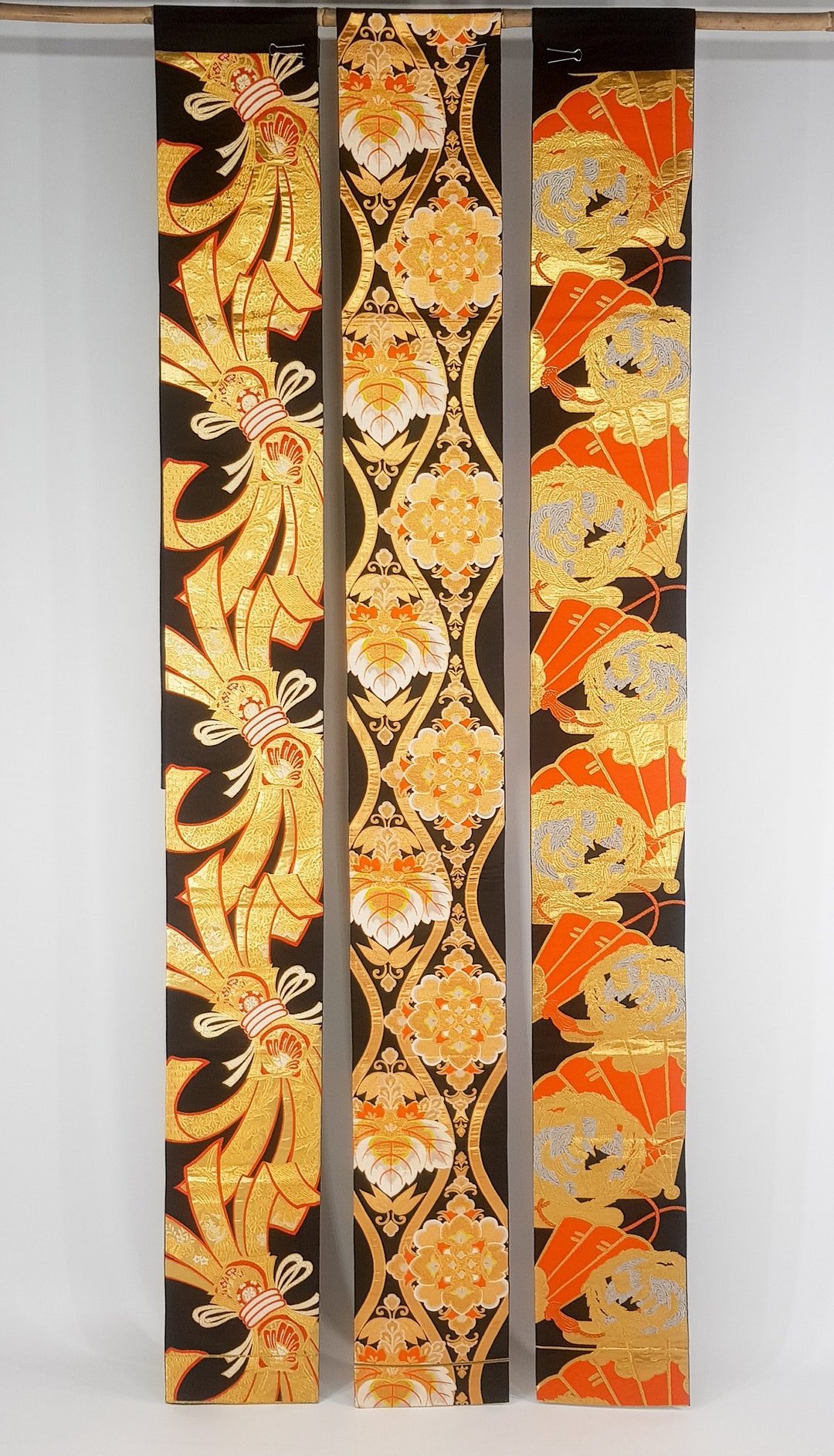 Obi Vintage 1980s Japanese Kimono Belt With Festive Patterns and Black ...