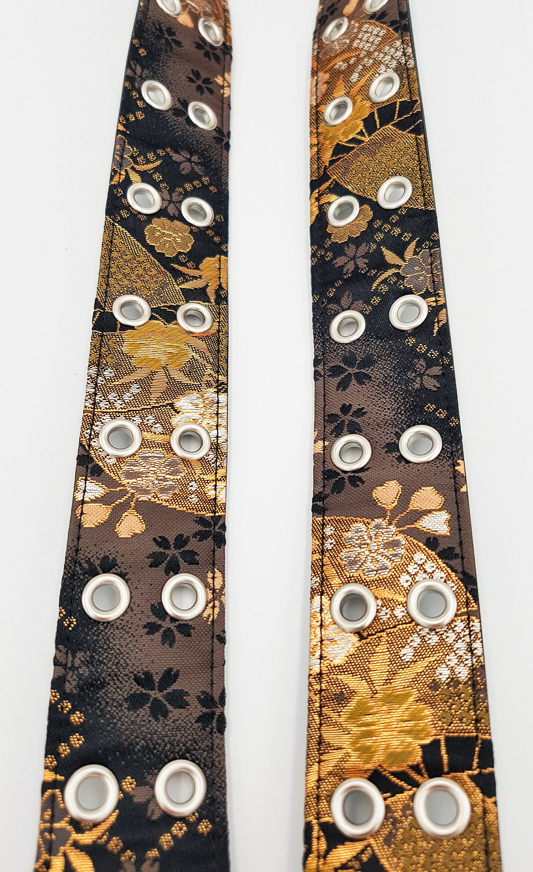 Japanese Belt Black & Gold Embroidered Fabric Kinran From | Etsy