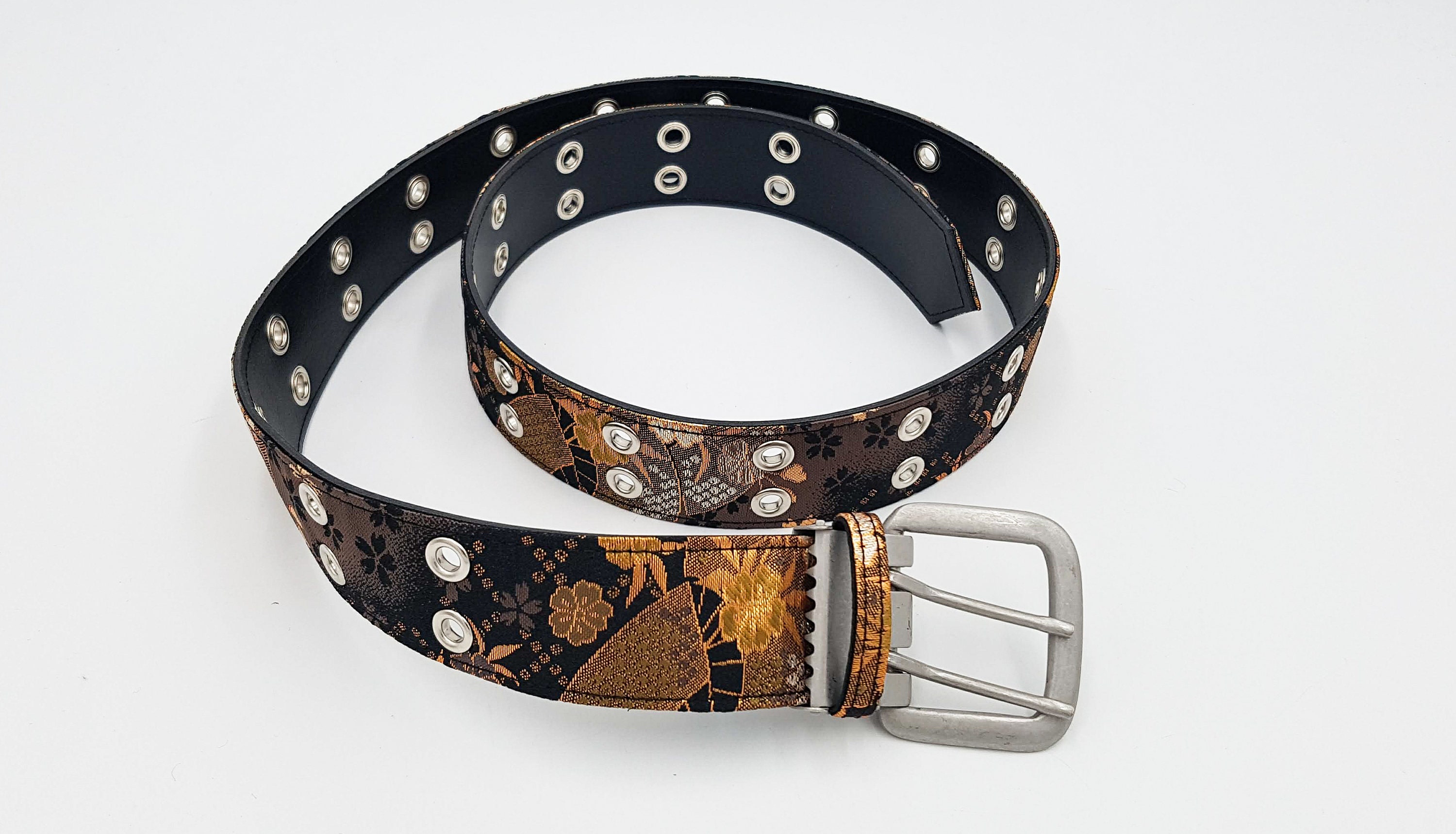 Japanese Belt Black & Gold Embroidered Fabric Kinran From - Etsy