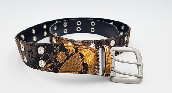Japanese Belt Black & Gold Embroidered Fabric Kinran From | Etsy
