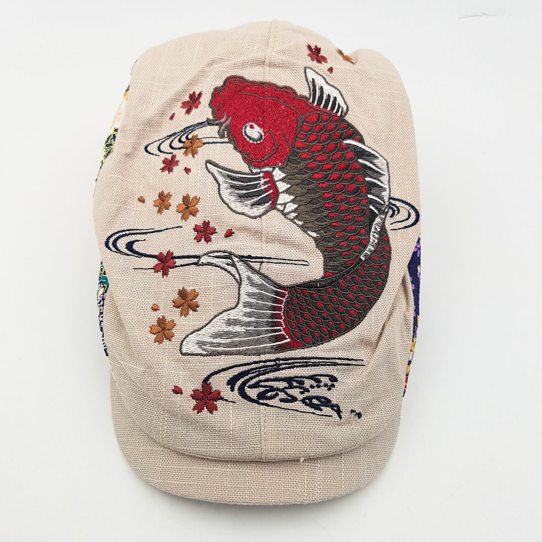 Japanese Koi Pattern Adjustable Embroidered Flat Cap - Etsy
