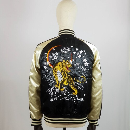 Tiger Japan Warrior Varsity Jacket Black Sukajan Japanese - Etsy