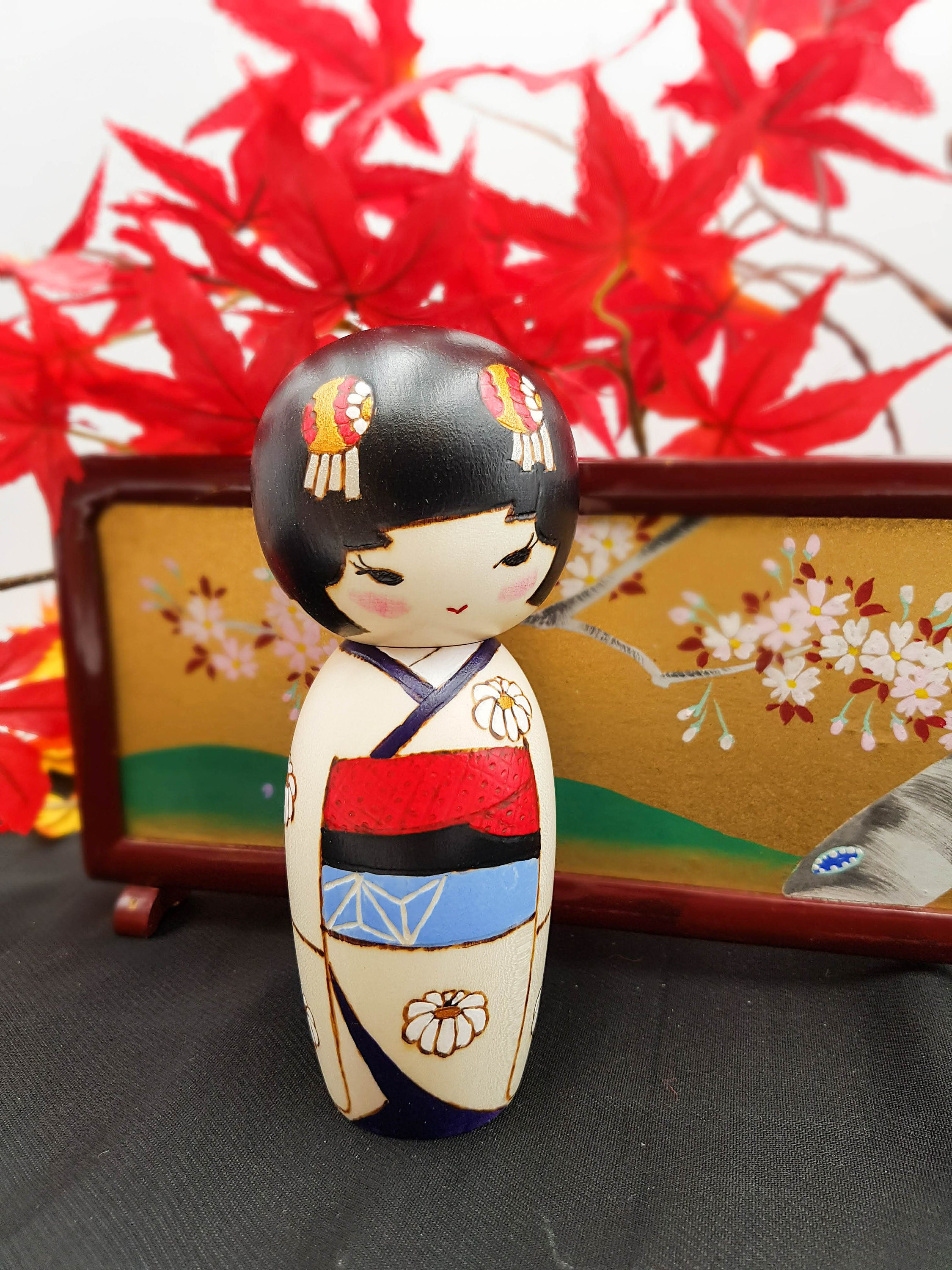 Kokeshi Doll From Kiku-hime Collection in Wood Handmade - Etsy