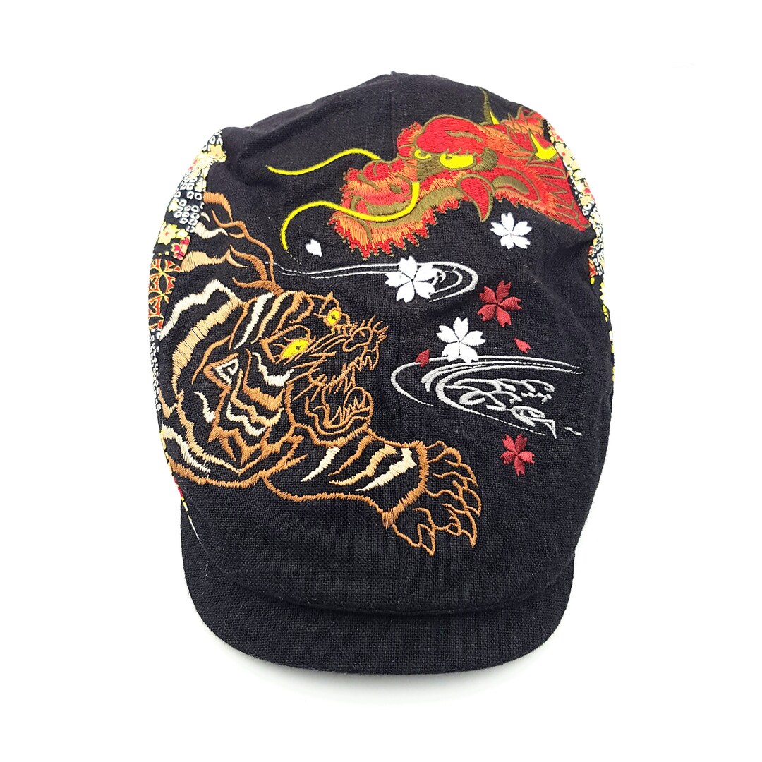 Japanese Tiger and Dragon Pattern Adjustable Embroidered Flat Cap - Etsy