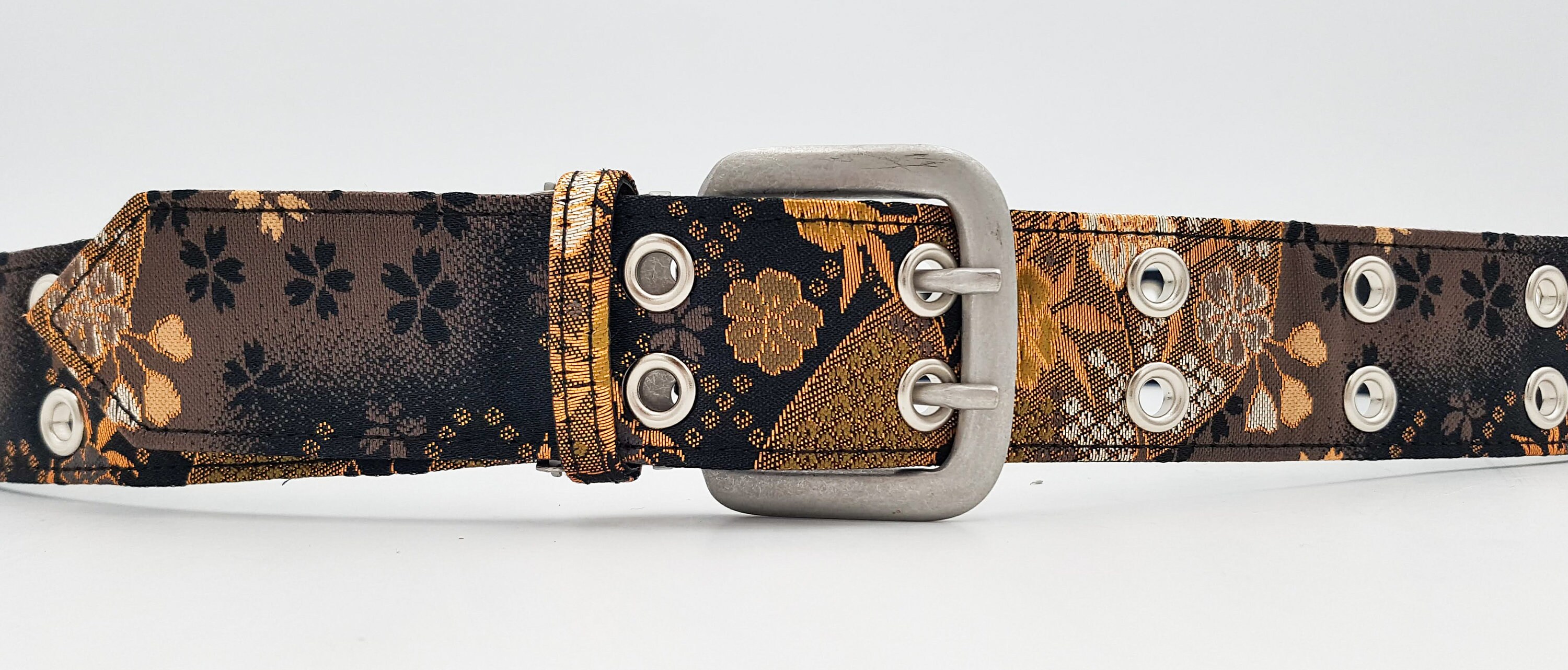 Japanese Belt Black & Gold Embroidered Fabric Kinran From - Etsy