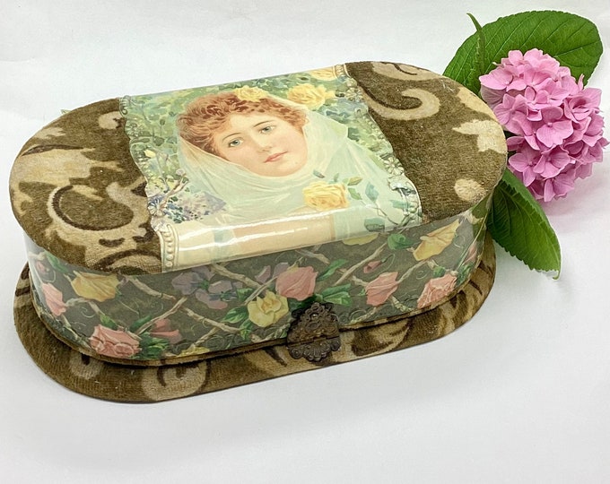 Fancy Victorian Velvet and Celluloid Lady Dresser Box With Carved Brush ...