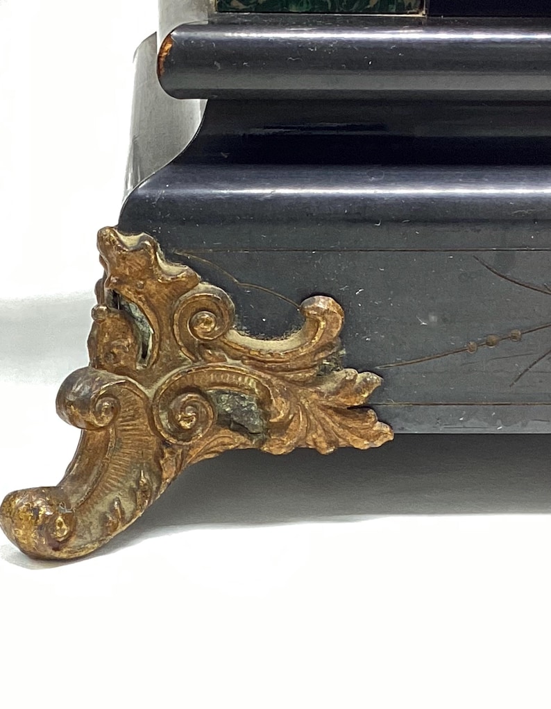 Seth Thomas Antique Wood Mantle Clock in Neoclassical Style With Stone ...