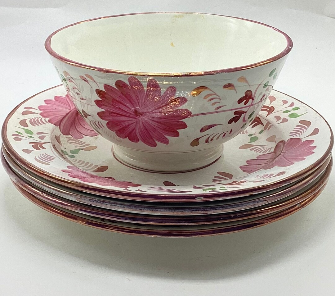 Rose Pink Hand-painted Lusterware Plates 4 Bowl - Etsy