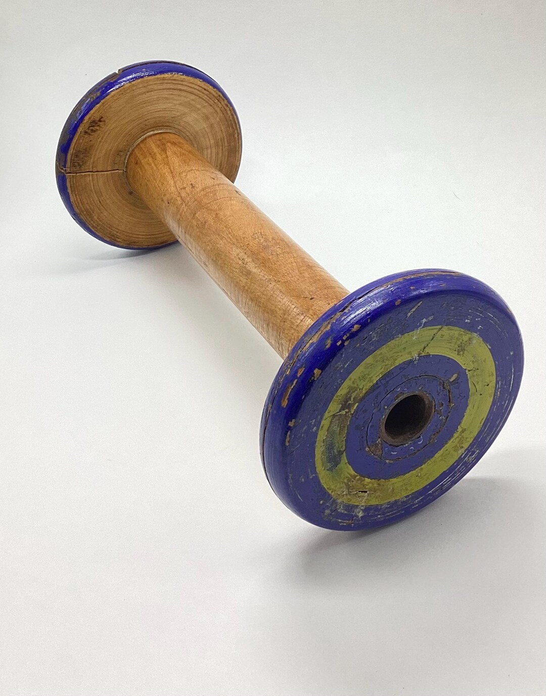 Large Vintage English Industrial Sewing Bobbin or Spindle - Blue and ...