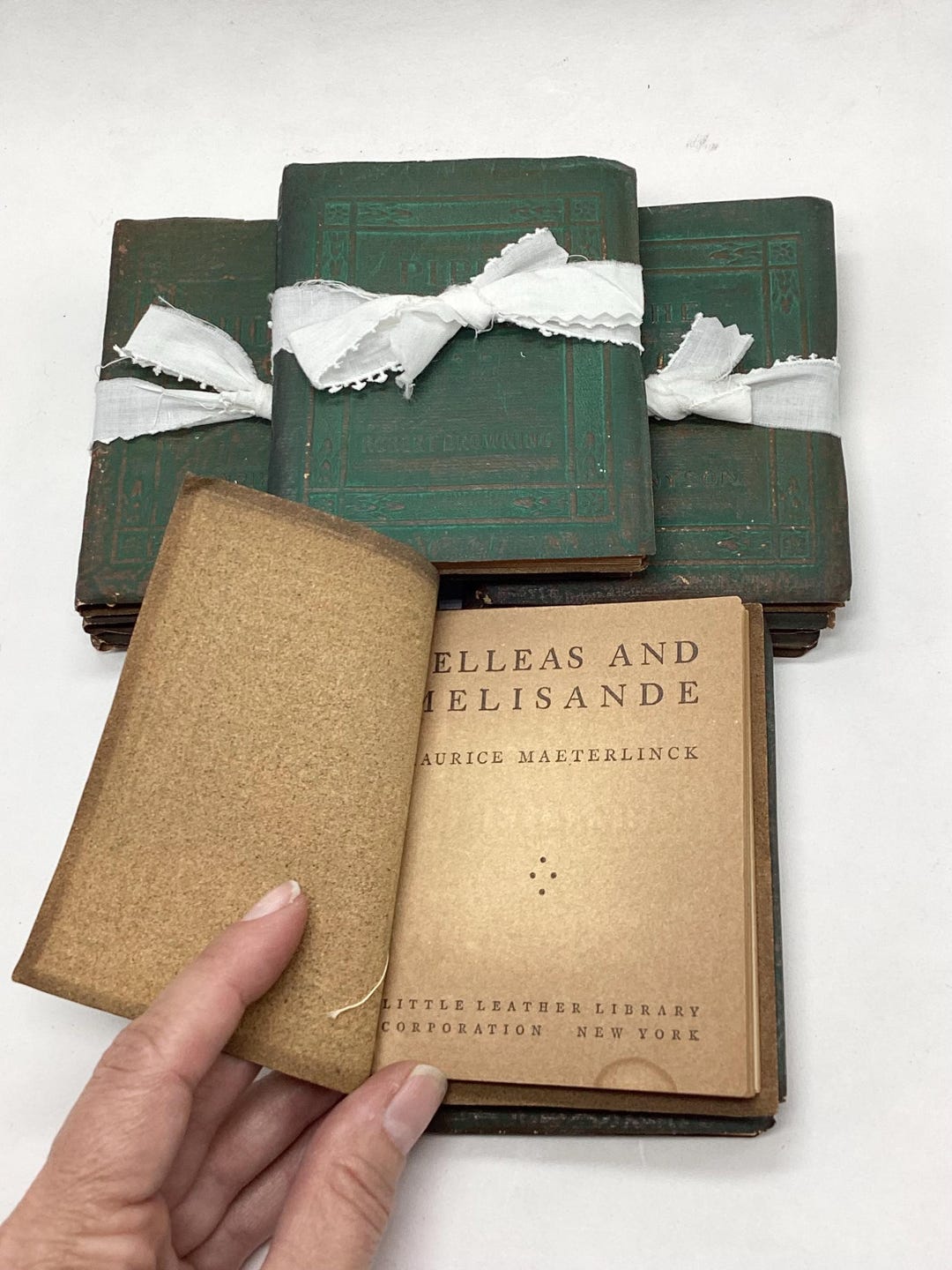 Antique Little Leather Library Set - Green - 2 Volumes - Browning - Etsy