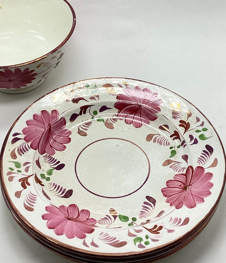 Rose Pink Hand-painted Lusterware Plates 4 Bowl - Etsy
