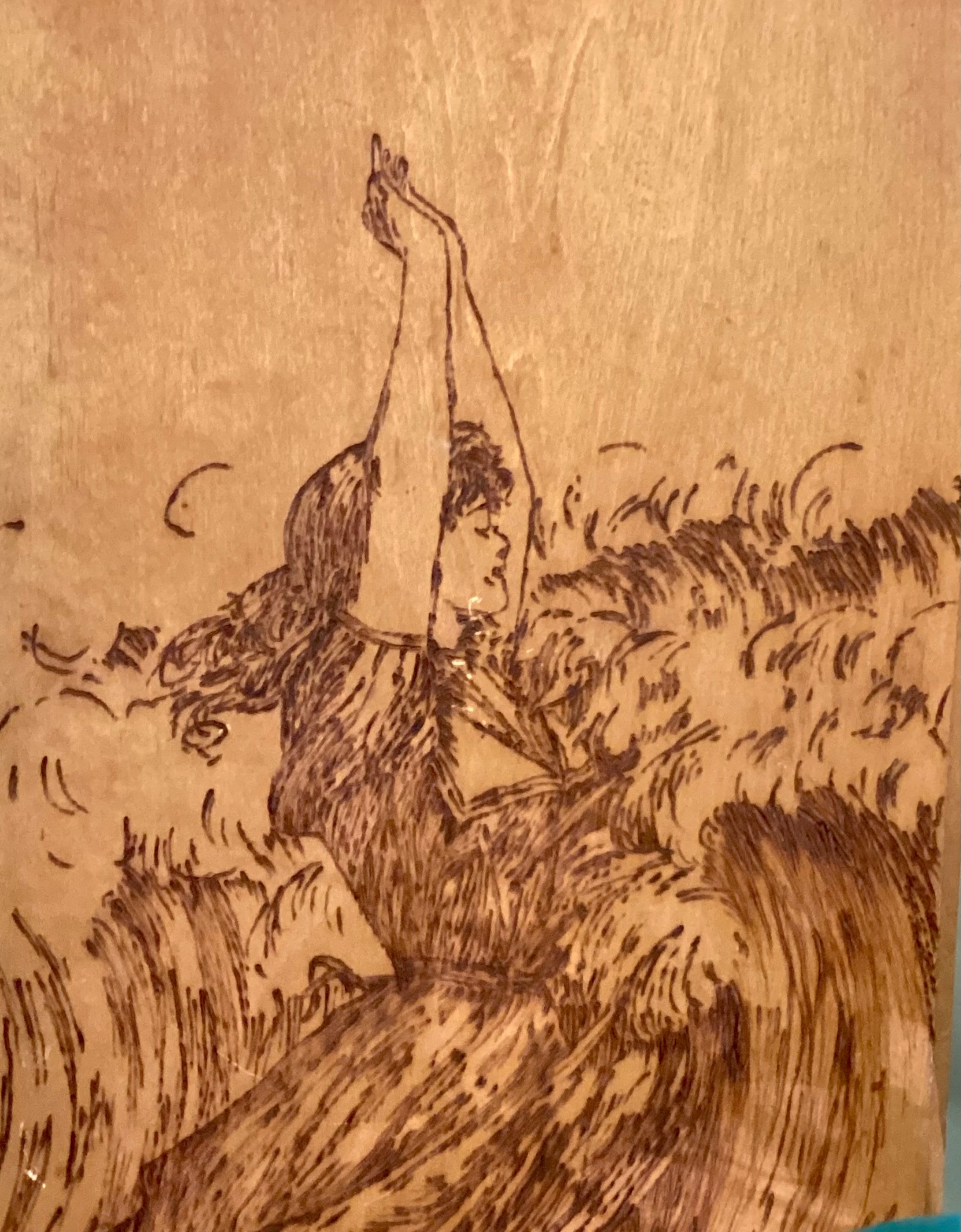 Rare Art Nouveau Pyrography Wood Panel for Hanging - Girl in Ocean ...