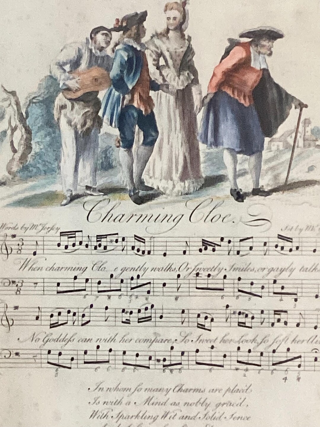 1700s Georgian Illustrated Sheet Music With Lyrics - Hand-carved Frame ...