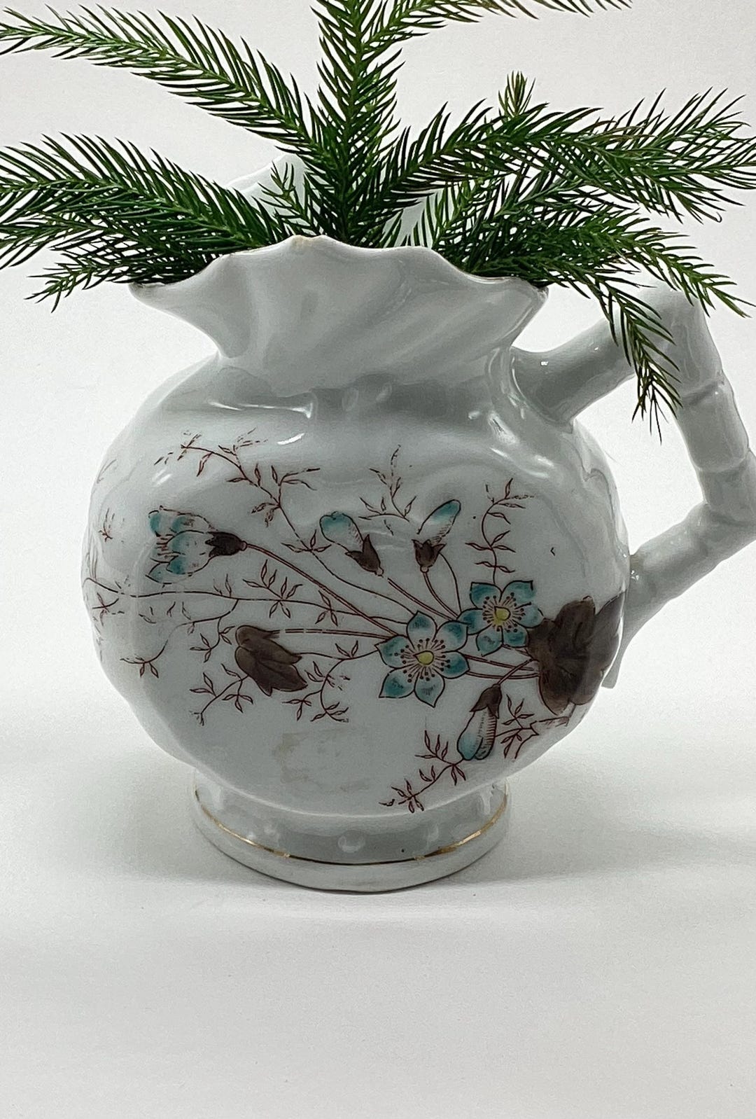 Dogwood Floral Mini Pitcher, Aesthetic Ware Creamer With Bamboo Handle ...
