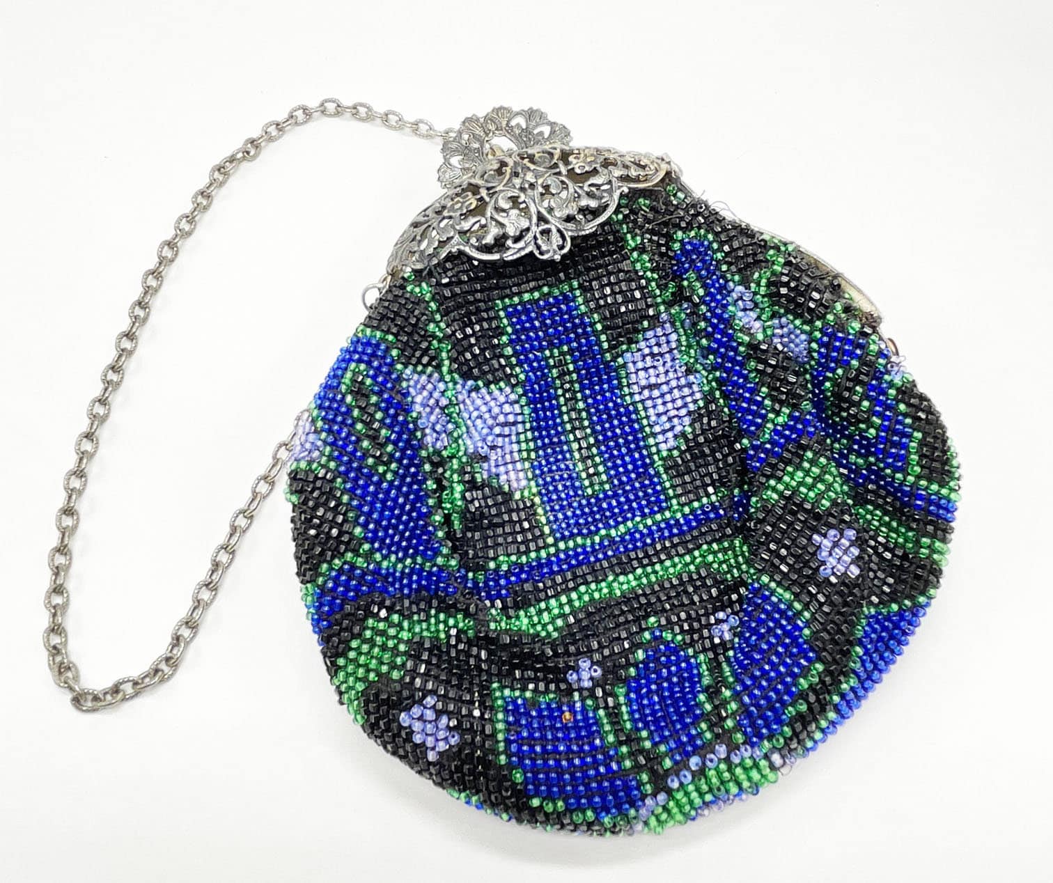 Edwardian - 1920s Microbeaded Purse With Intricate Metal Basket Clasp ...