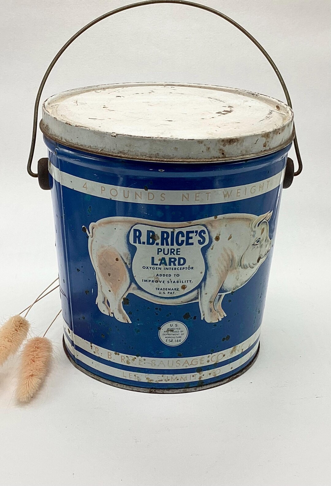 Lidded Teal Blue Antique Pure Lard Tin With Sausage Company Markings - Etsy