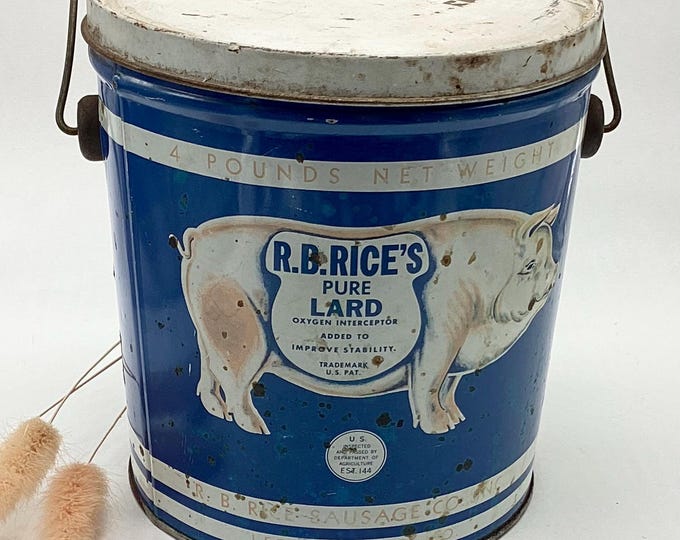 Lidded Teal Blue Antique Pure Lard Tin With Sausage Company Markings - Etsy