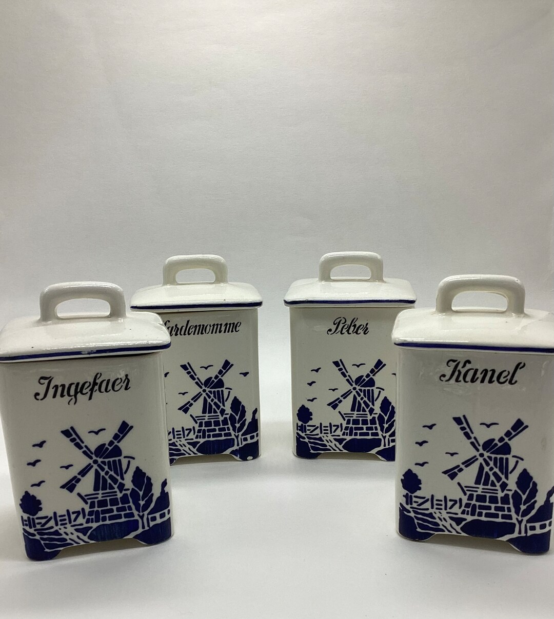 Vintage Blue and White Norwegian or Danish Porcelain Spice Jar Set of 4 ...