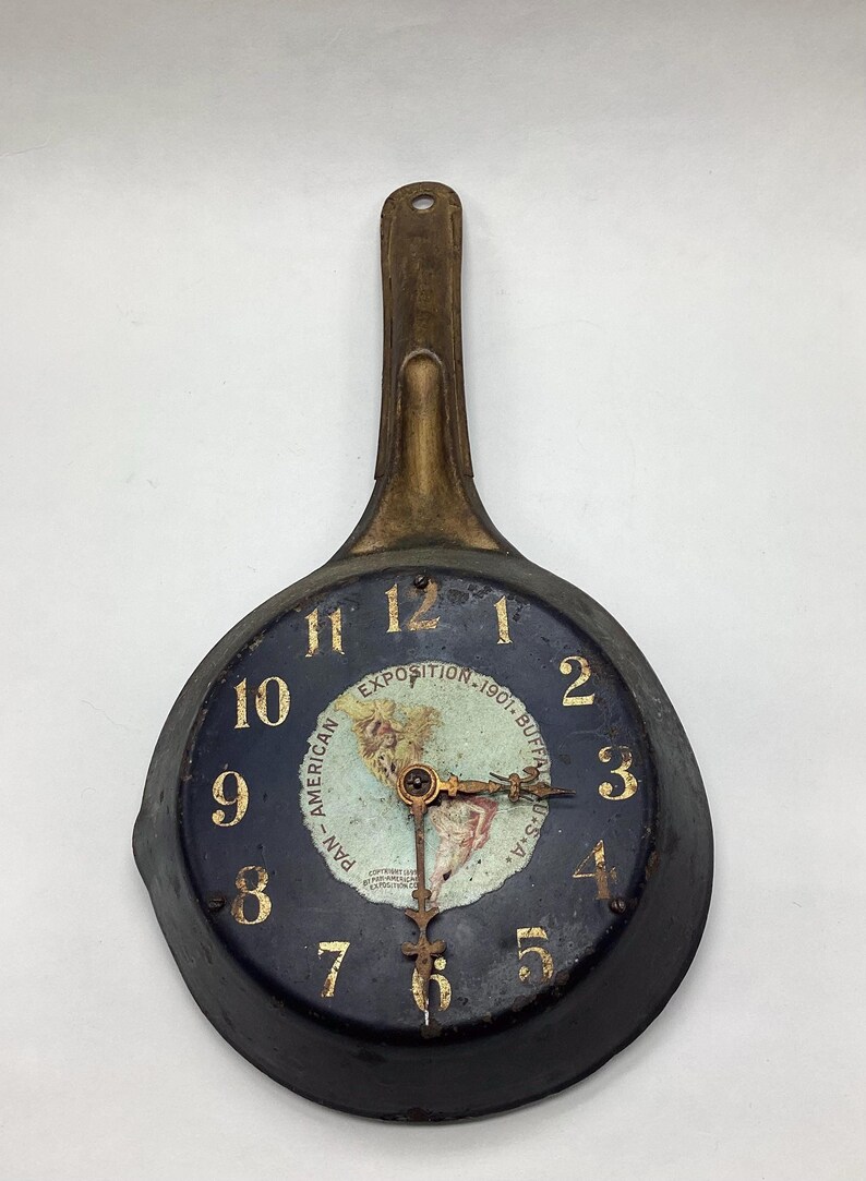 Pan-american Exposition 1901 Rare Souvenir Cast Iron Frying Pan Clock ...