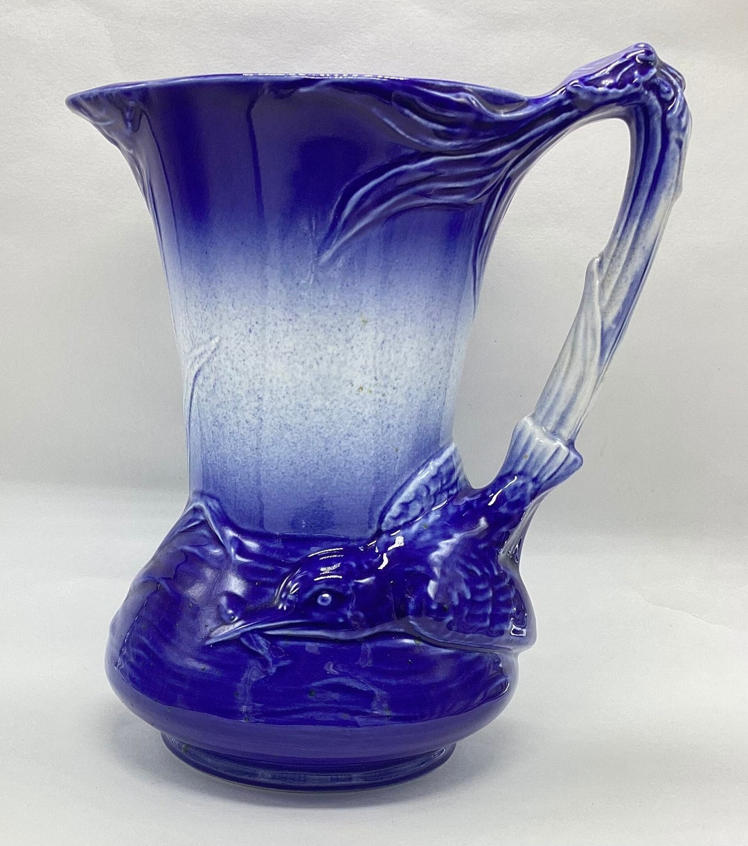 English Burleigh Ironstone Flow Blue Bird With Fish Pitcher - Etsy