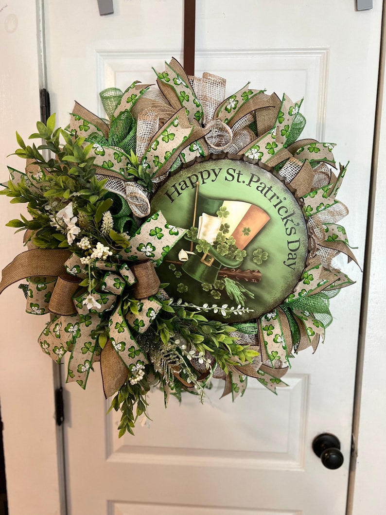 St. Patricks Day Deco Mesh Wreath - Etsy