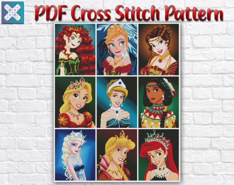 Disney Princess Cross Stitch Pattern / Princess Collage Cross | Etsy