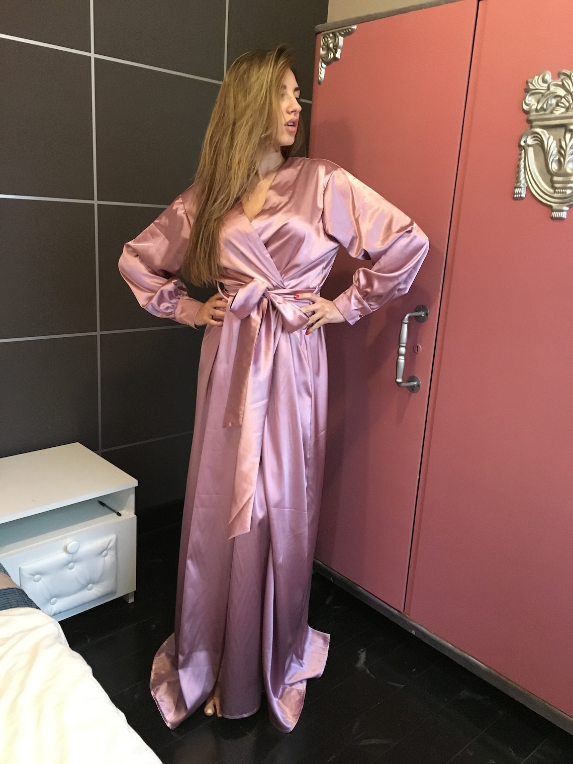 Satin Long Robe Bridesmaid Satin Long Dress Bridal Robe - Etsy