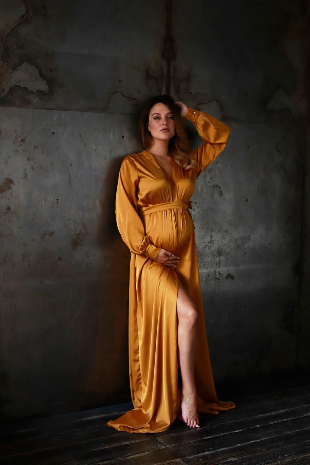 Silk Long Robe in Maternity Size | Maxi Robe | Maternity Robe | Robe ...