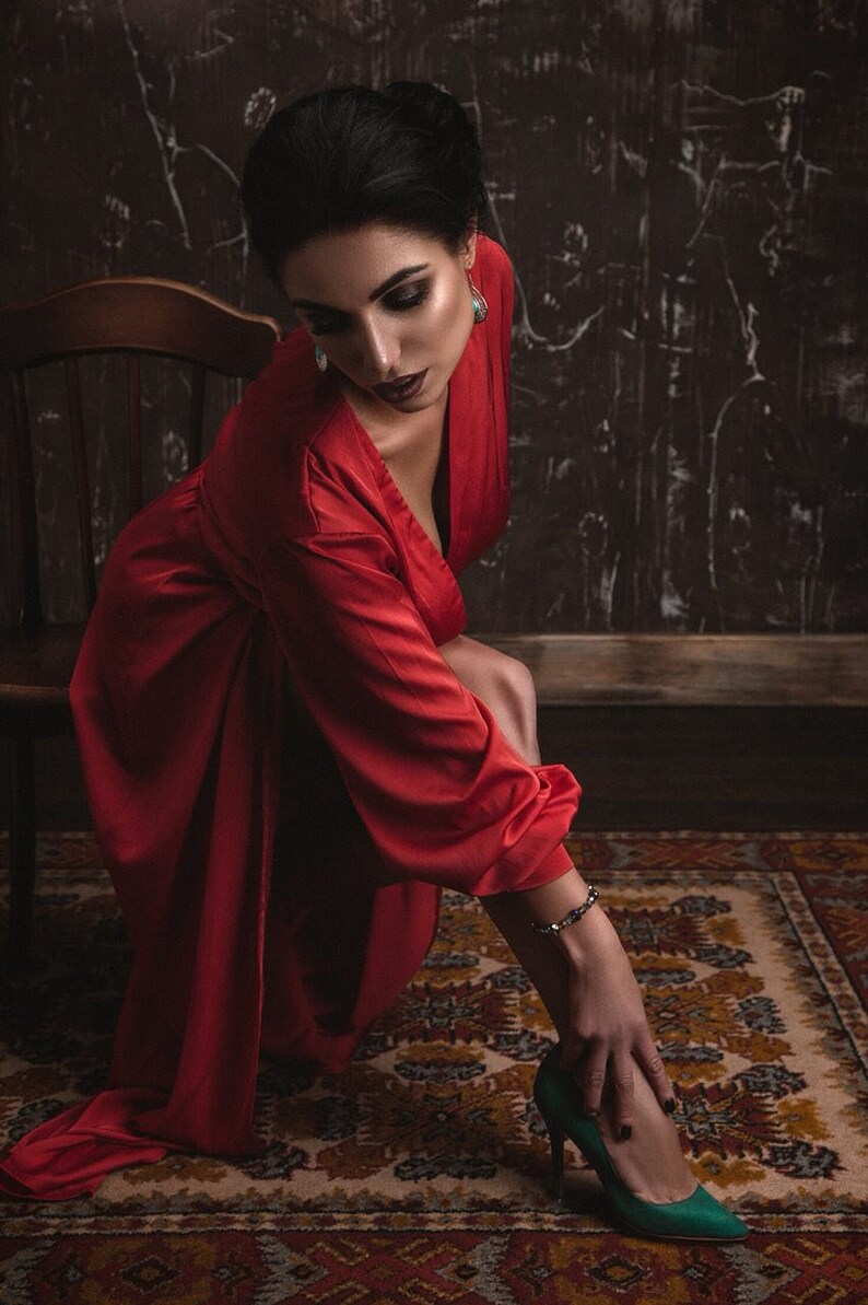 Silk long robe Red robe Wedding robe Bride robe Maxi | Etsy