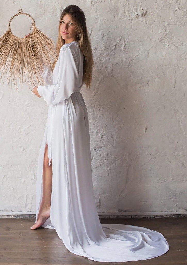Bridal Long Silky Robe Bridal Robe for Bride Satin Silk | Etsy
