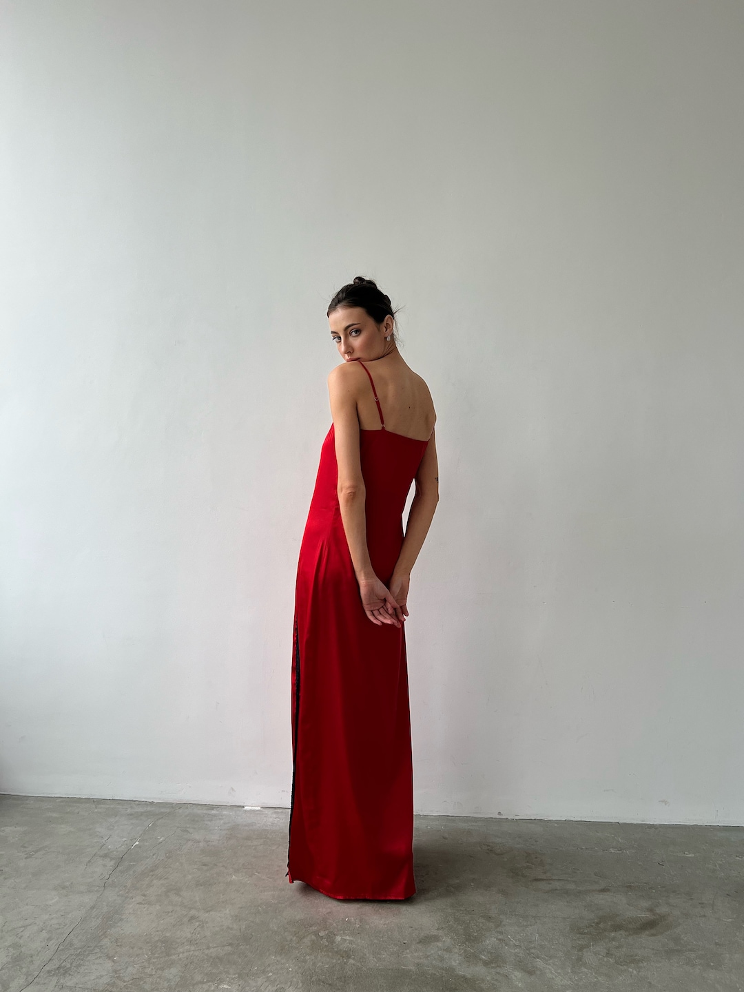 Silk Gown With Lace | Evening Gown | Red Wedding Morning Dress | Slip ...