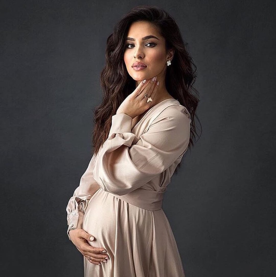 Maternity Gown | Maternity Robe | Maternity Dress | Silk Long Robe W ...