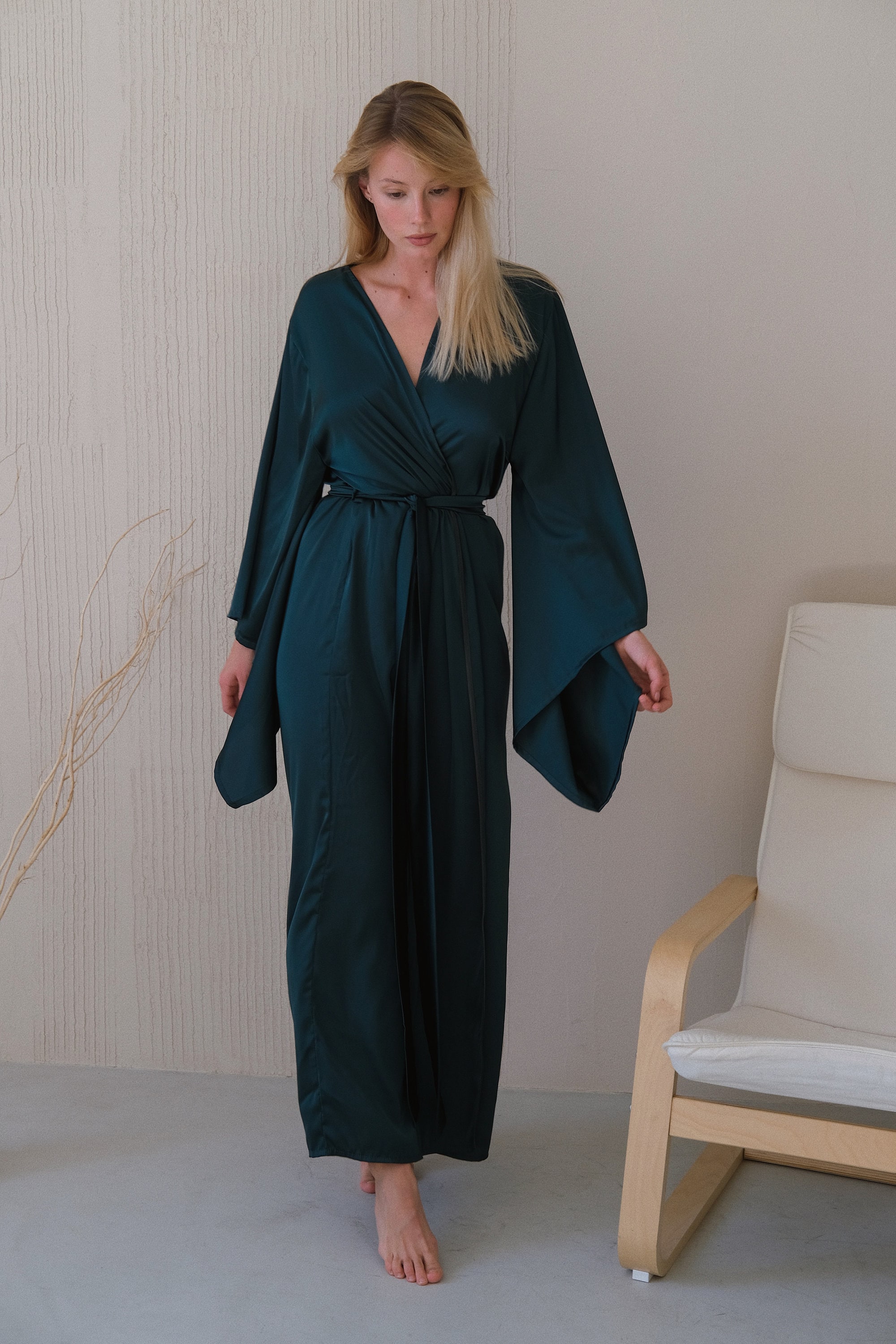 Women's Long Silk Robe With Kimono Sleeves | Kimono Robe | Women's Day ...